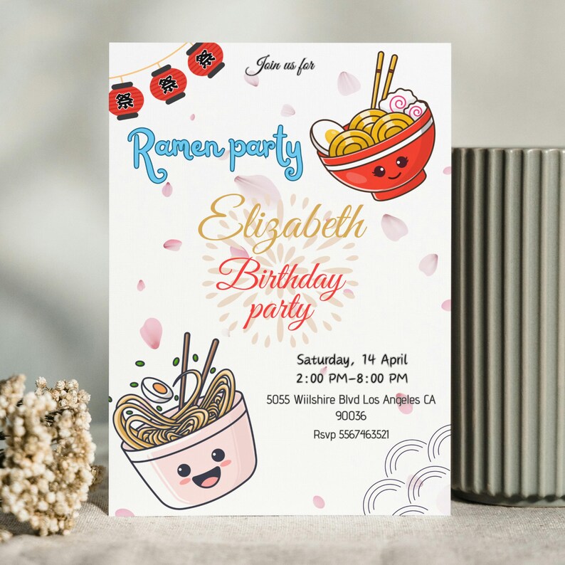 Ramen Birthday Party Invitation: Customizable Japanese Theme (printable ...