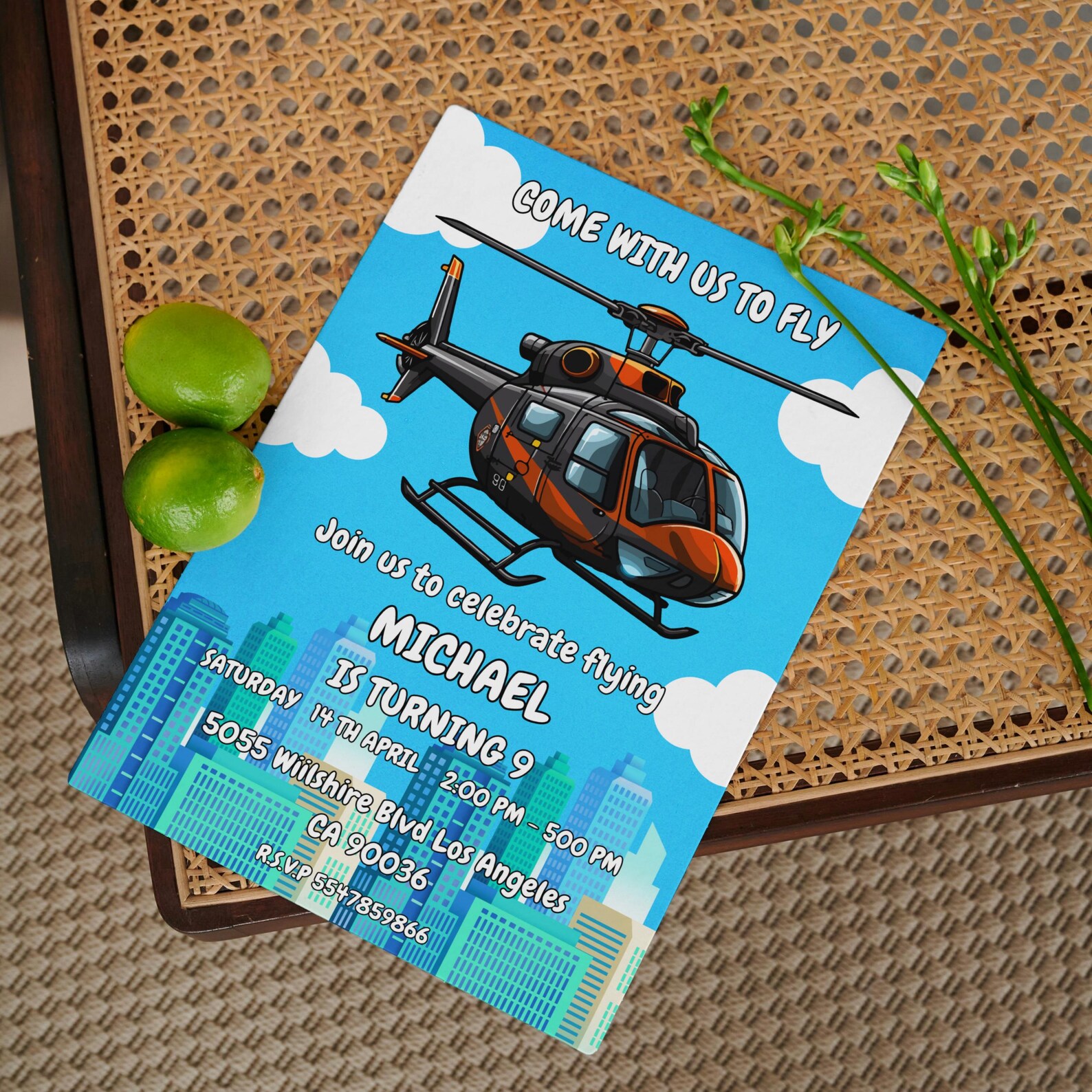 Helicopter Birthday Invitation Customizable Helicopter Birthday Card ...