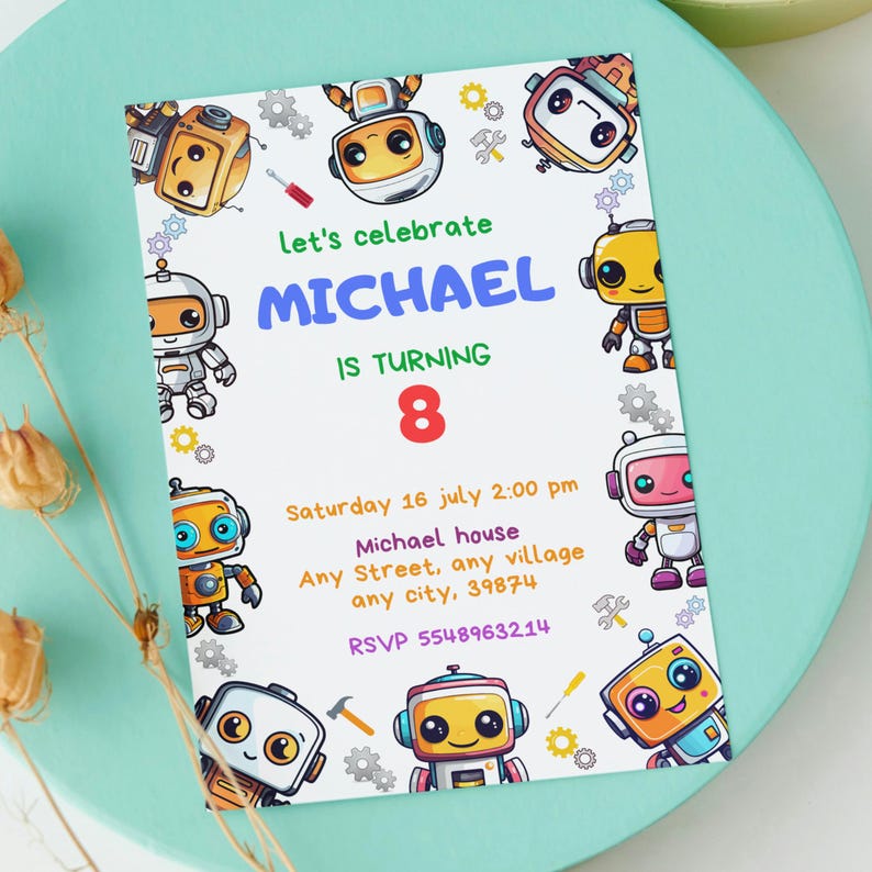 Robotics Birthday Invitation: Editable Robot Card (printable) - Etsy