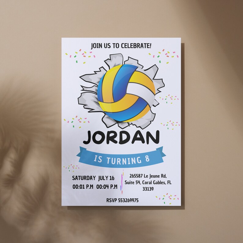 Volleyball Party Invitation Volleyball Themed Invitation for Children ...