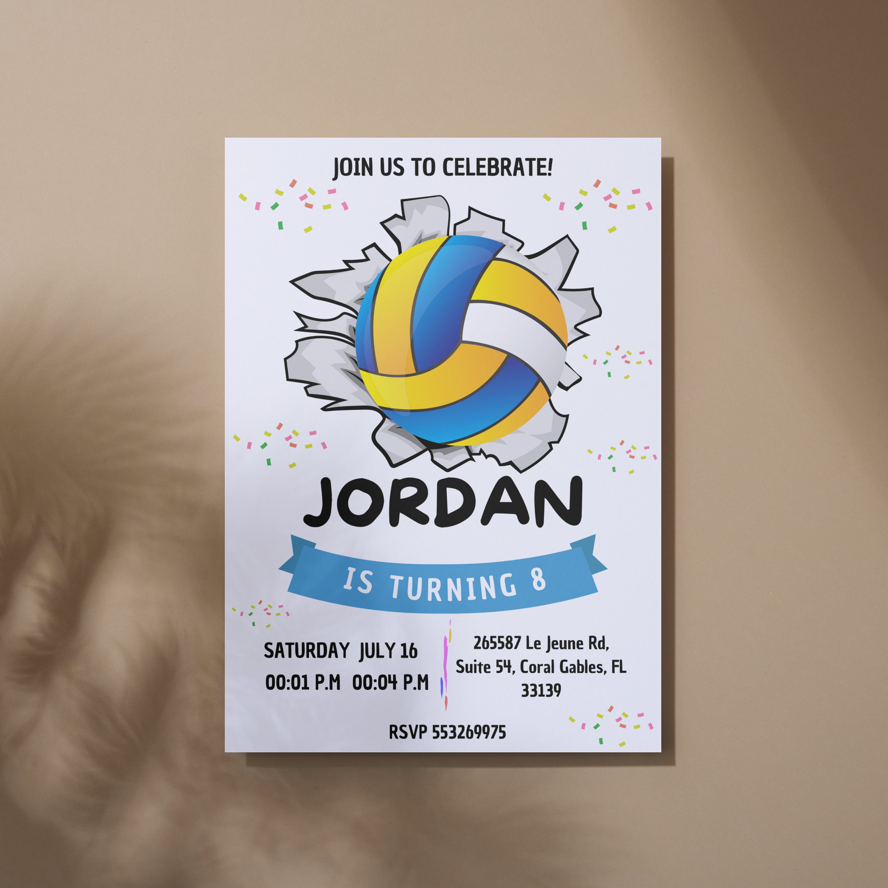 Volleyball Party Invitation Volleyball Themed Invitation for Children ...