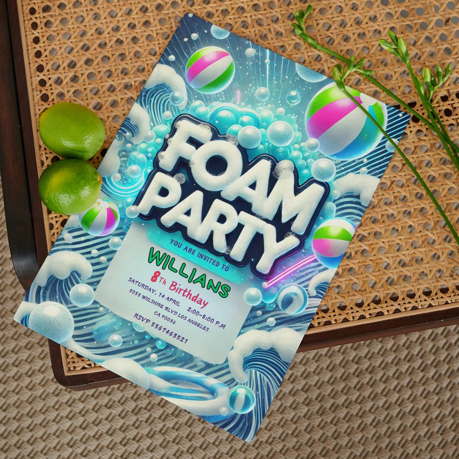 Foam Party Invitation, Bubble Birthday Card, Editable Canva Template ...