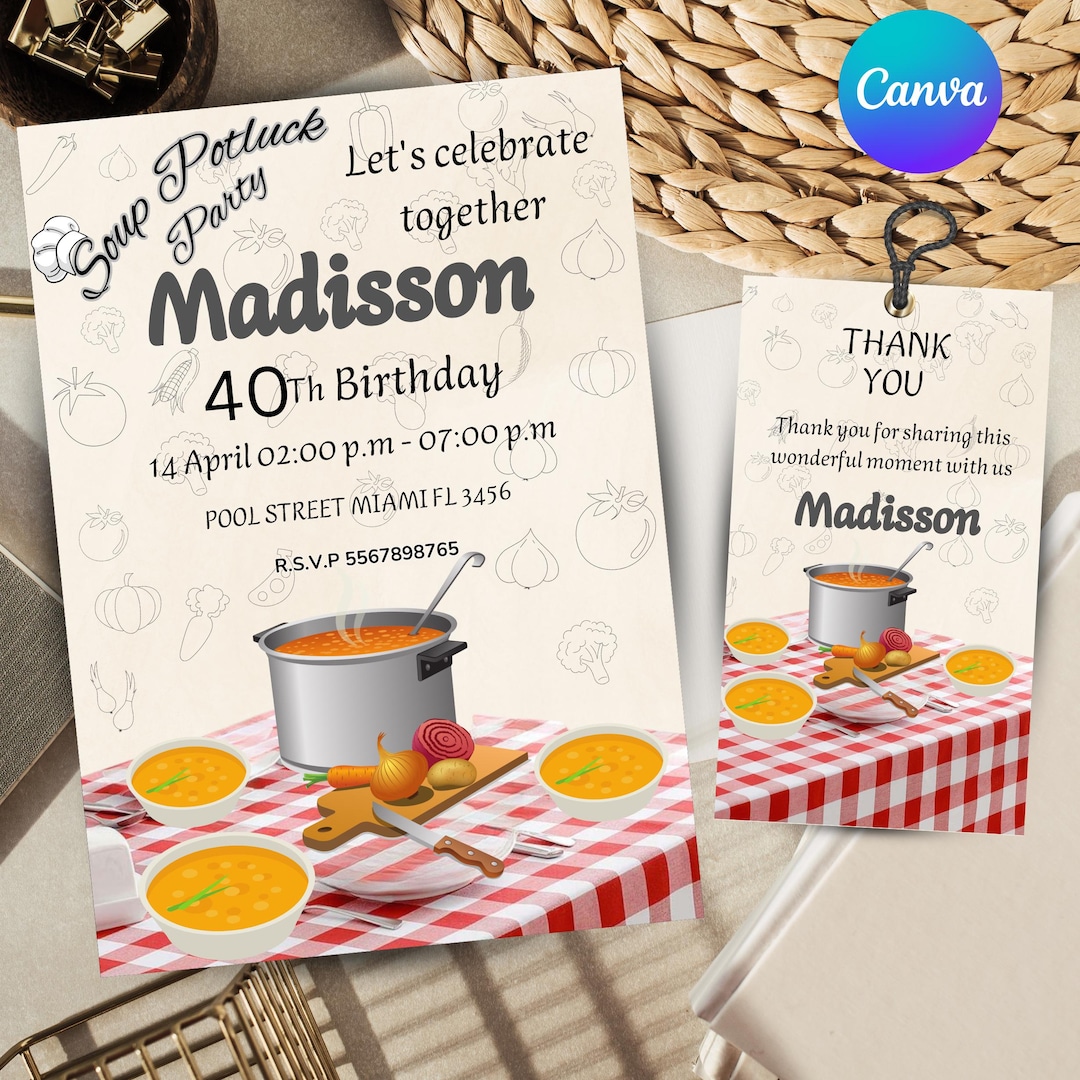 Soup Party Invite Soup Party Invitation Customizable Invitation ...