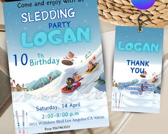 Sledding Birthday Party Invitation, Girl Ice Skating Invite, Winter ...