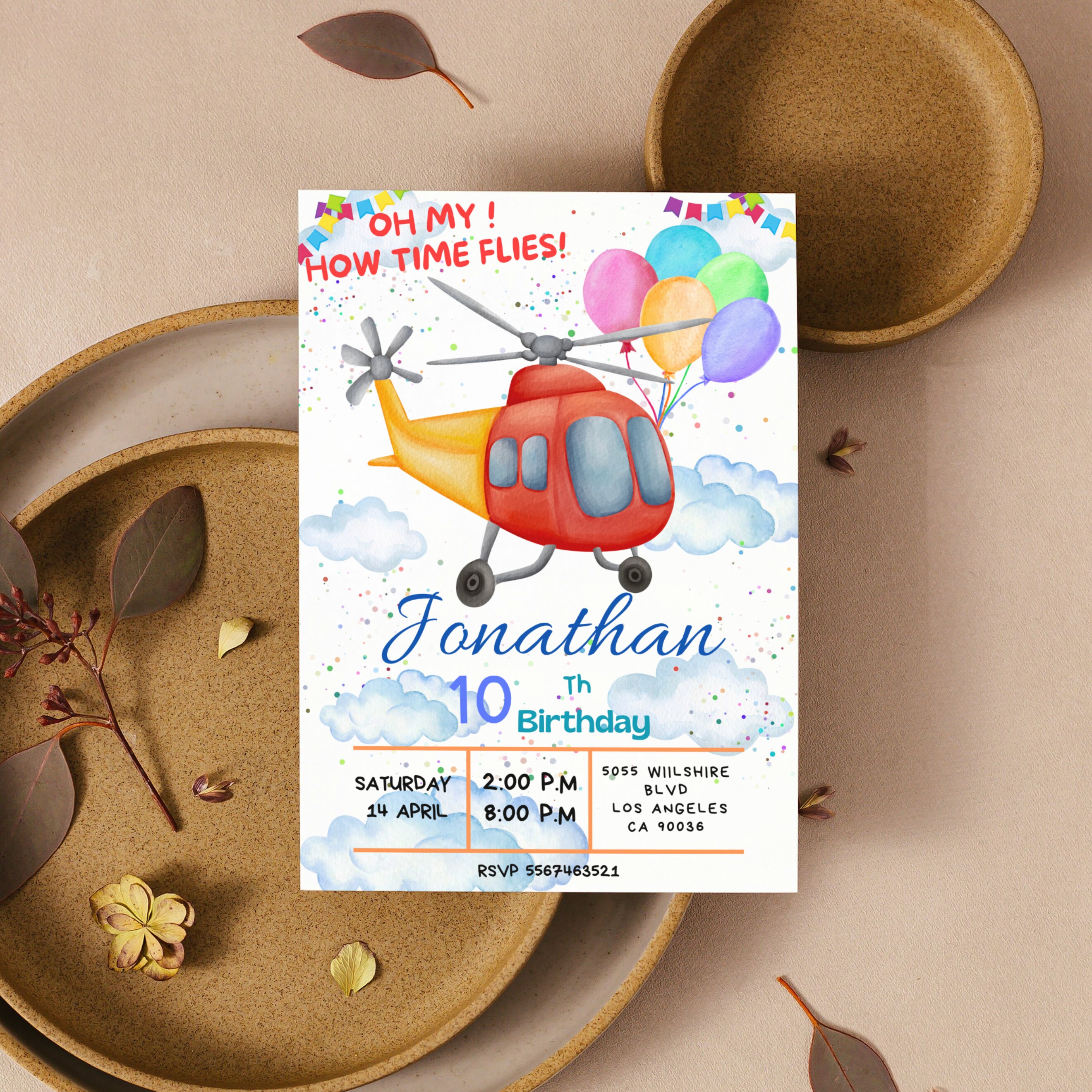 Helicopter Birthday Invitation Customizable Helicopter Birthday Card ...