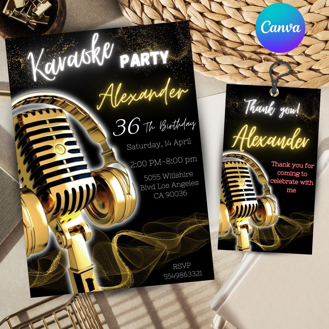 Karaoke Birthday Invitation, Karaoke Party Invitation, Karaoke ...