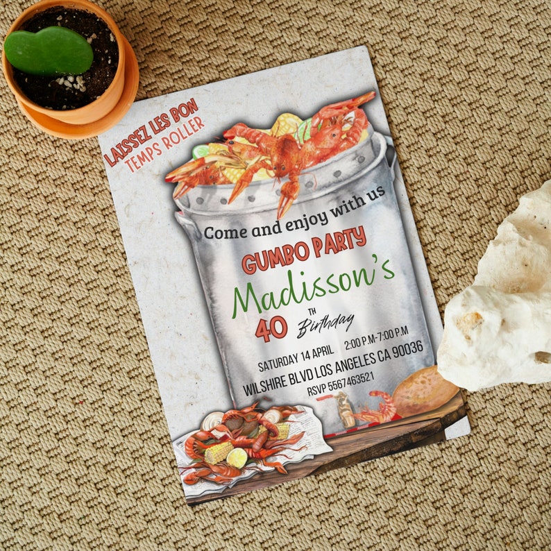 Gumbo Invitation Gumbo Party Invitation Gumbo Editable Birthday Card ...