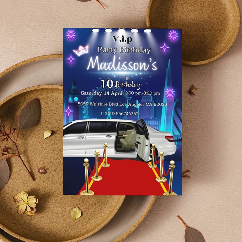 Limo Birthday Invitation Customizable Limo Birthday Card Limousine ...