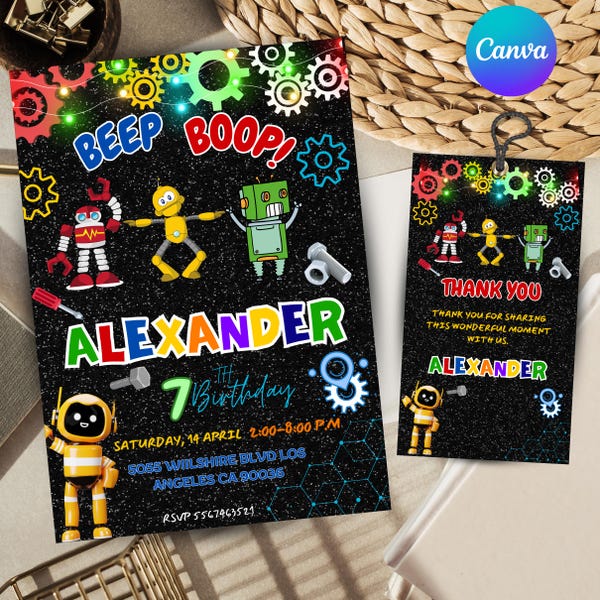 Robot Birthday Card - Etsy