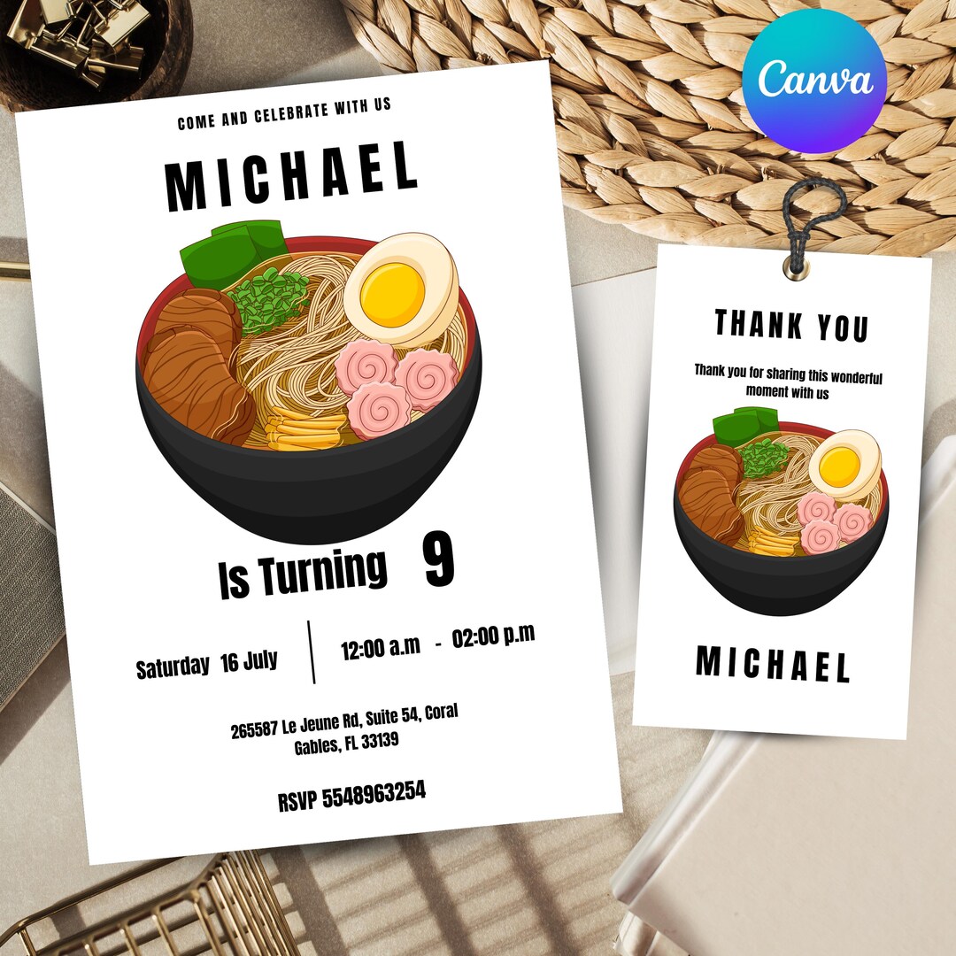 Ramen Party Invitation, Japanese Invitation, Birthday Card for Ramen ...