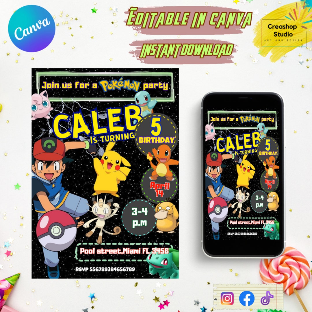 Pokémon Digital Invitation Pokémon Theme Party - Etsy