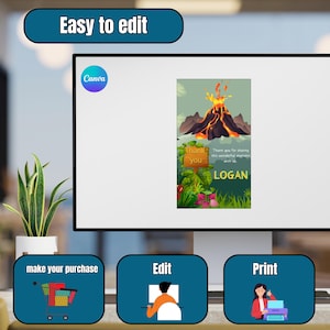 Volcano Birthday Party Invitation: Eruption Theme (customizable Canva ...