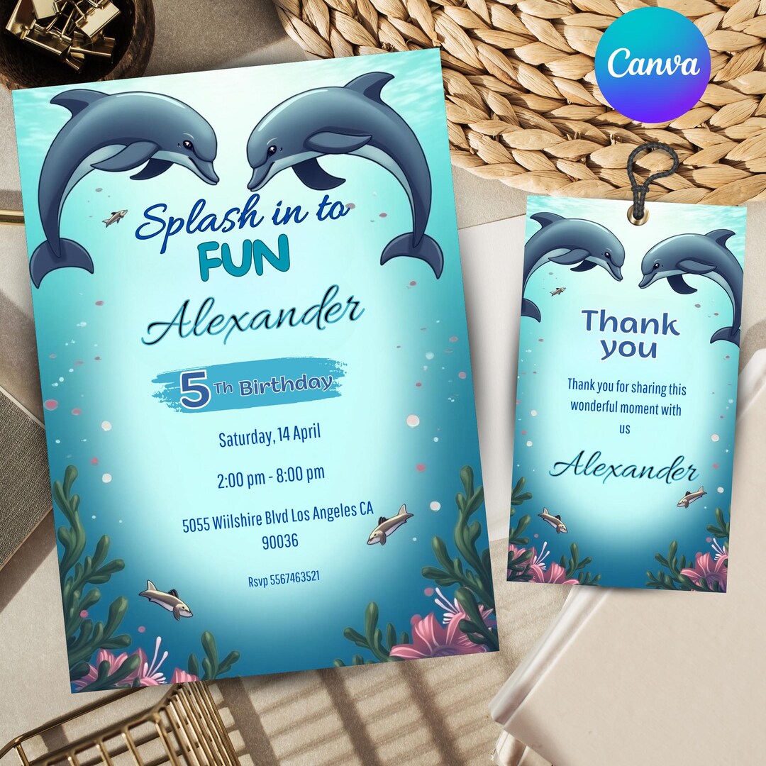 Dolphins Birthday Invitation, Dolphins Birthday Invite, Editable ...