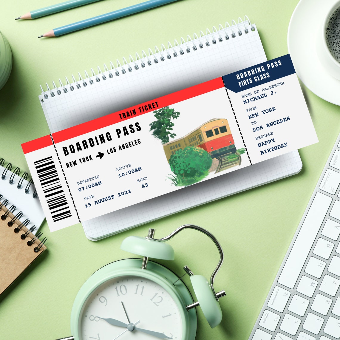 Personalised Train Ticket Editable Train Ticket Train Ticket Template ...