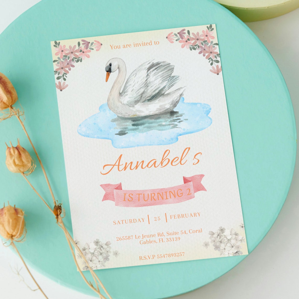 Swan Birthday Invitation: Customizable Card (digital Download) - Etsy