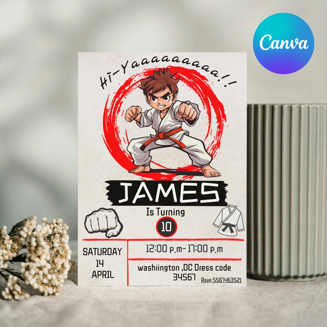 Karate Invitation Birthday Invitation Karate Karate Birthday Party ...