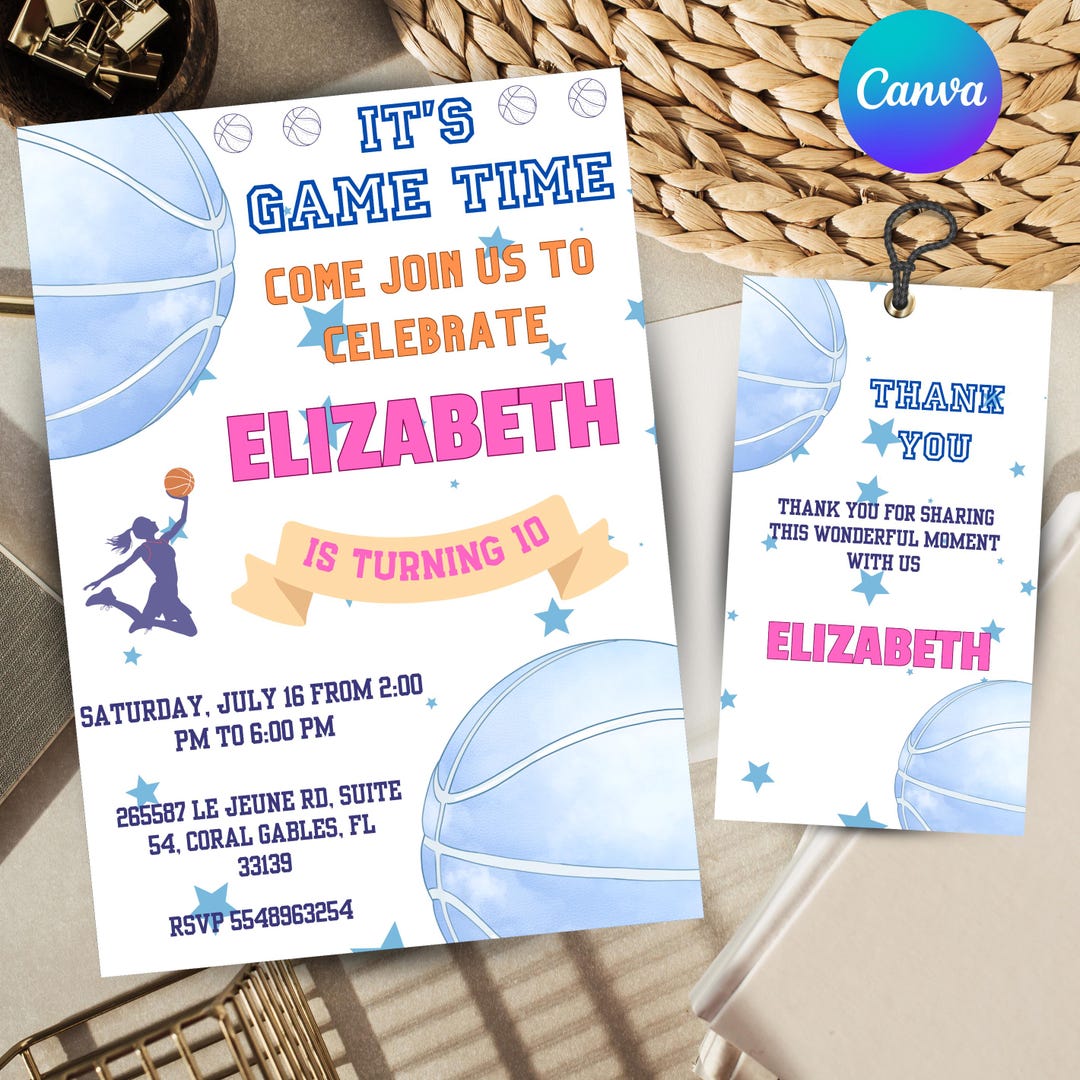 Girl Basketball Party Invitation, EDITABLE Invitation Template ...