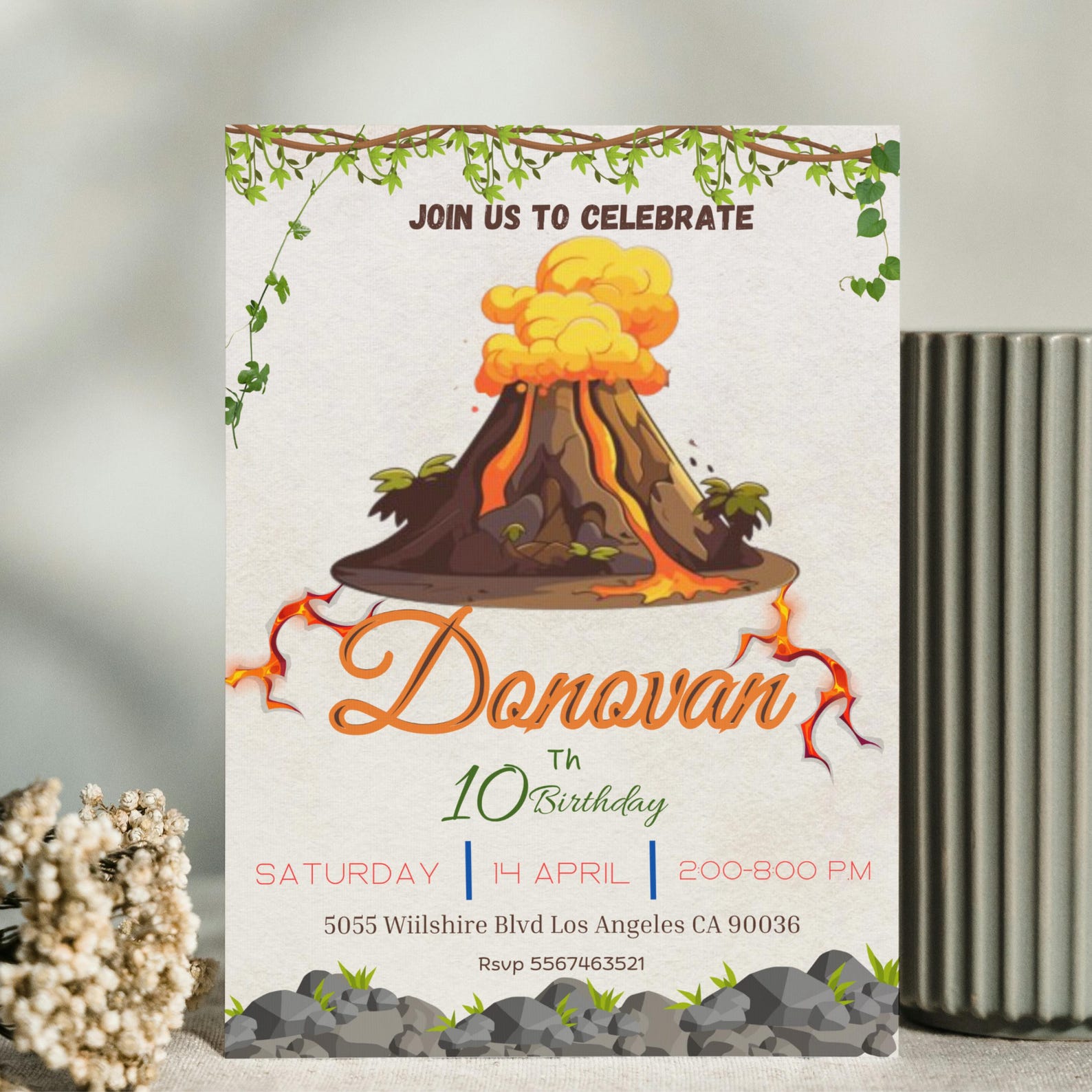 Volcano Birthday Party Volcano Birthday Invite Editable Card With ...