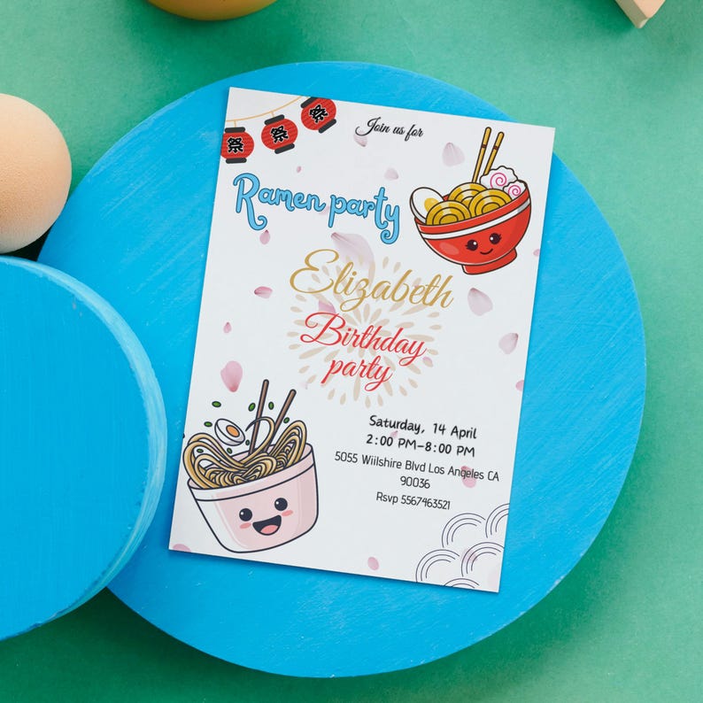 Ramen Birthday Invite, Japanese Food Party, Customizable Template ...