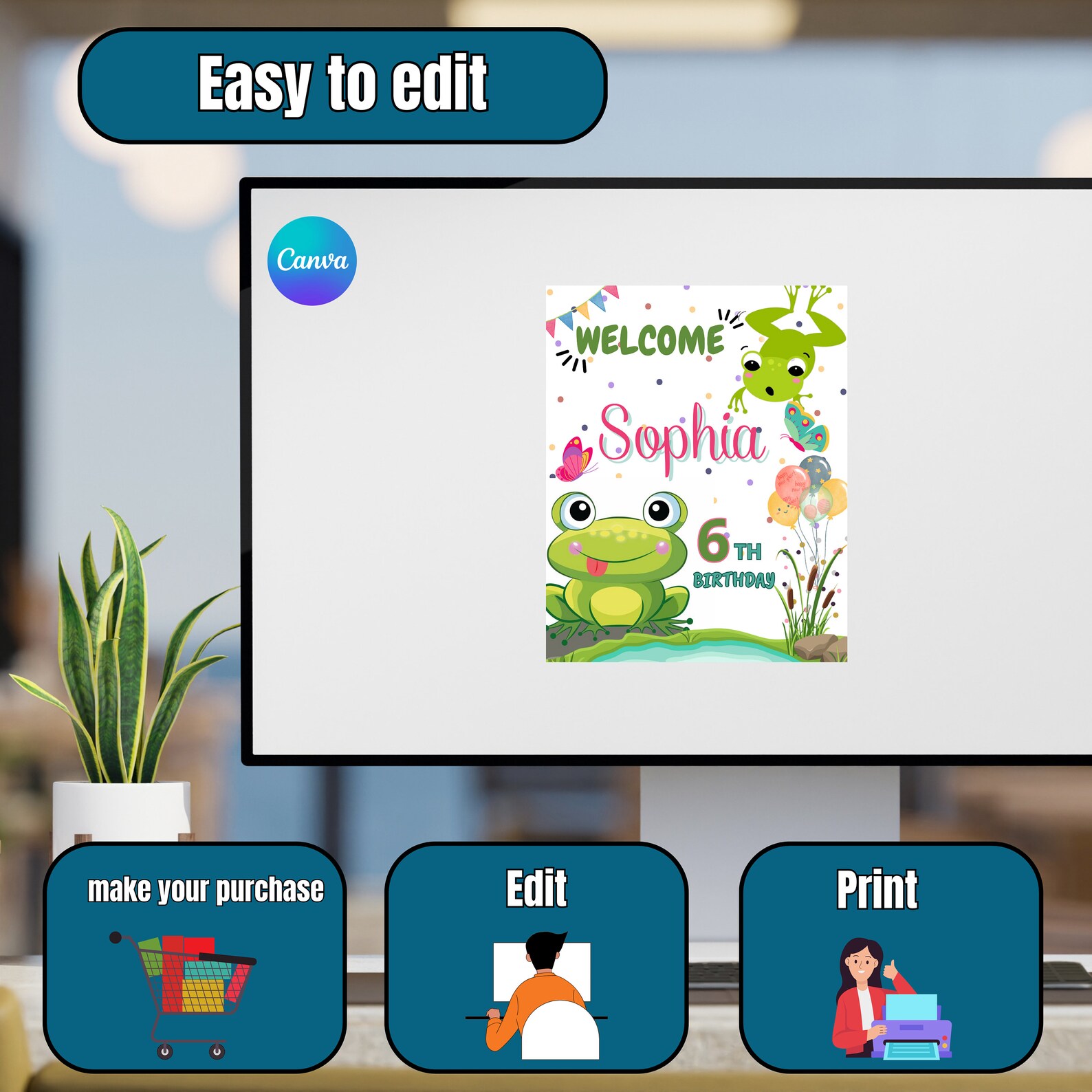 Frog Party Welcome Sign Template Customizable Party Welcome Sign ...