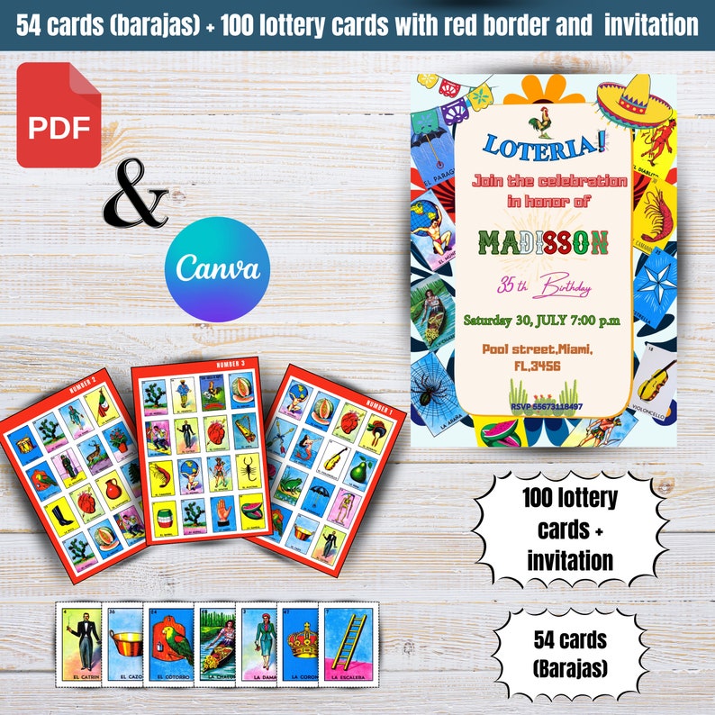Loteria Invitation Template - Loteria Invitation - Customizable Loteria Invitation - Lottery ...