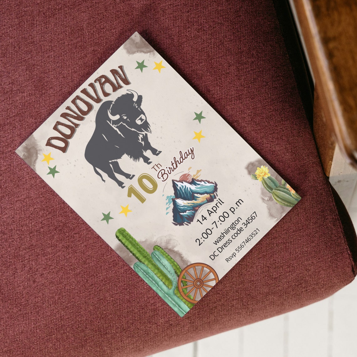 Bison Birthday Invitation: Customizable Kids Party, Canva Editable ...