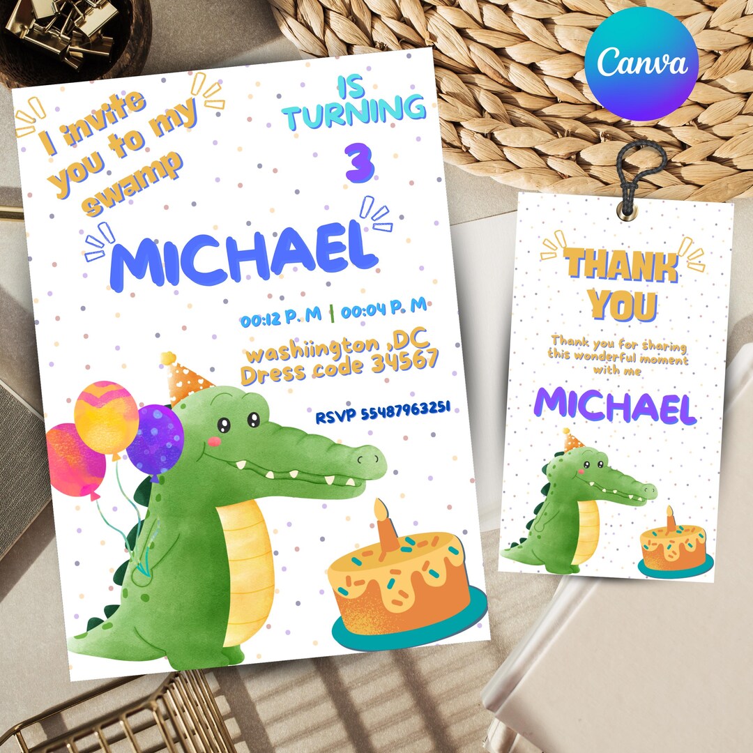 Alligator Birthday Invitation Alligator Birthday Card Alligator ...