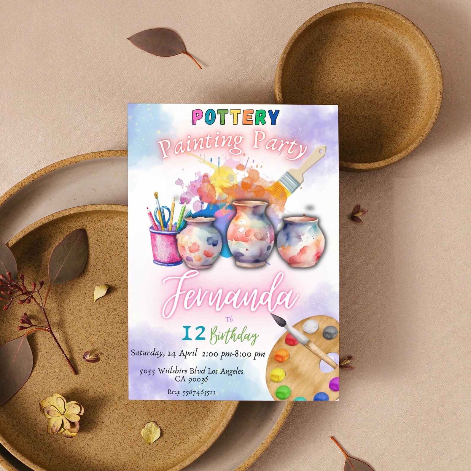 Pottery Birthday Invitation Pottery Themed Birthday Party Card ...