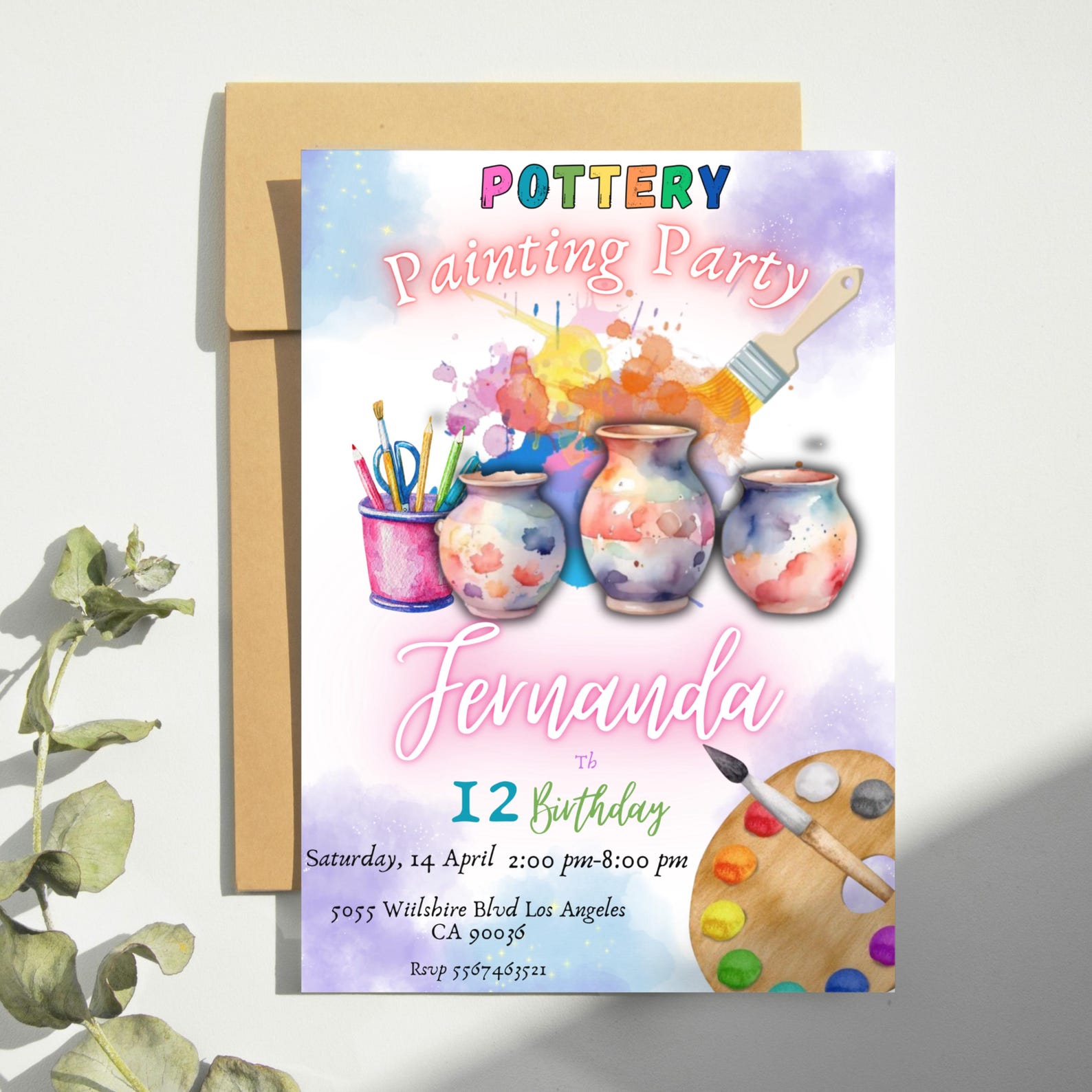 Pottery Birthday Invitation Pottery Themed Birthday Party Card ...