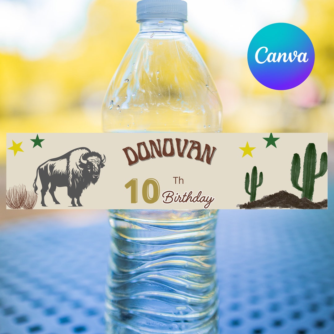 Bison Water Bottle Label Customizable Party Water Bottle Label Bison ...