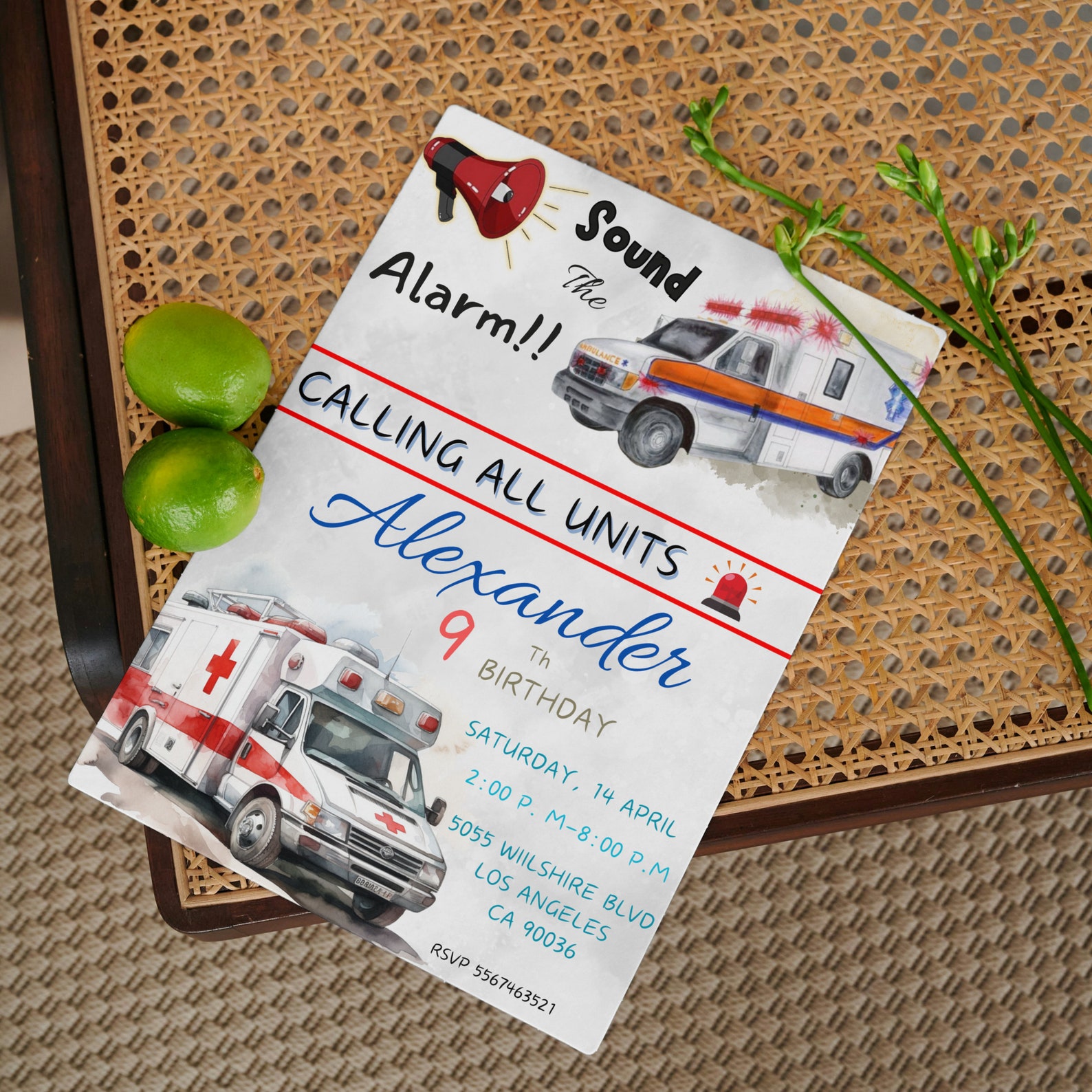 Ambulance Birthday Party Emergency Vehicle Invite Ambulance Birthday ...