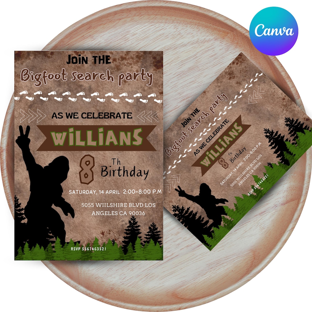 Bigfoot Birthday Party Invitation: Customizable Digital Card (5x7 In ...