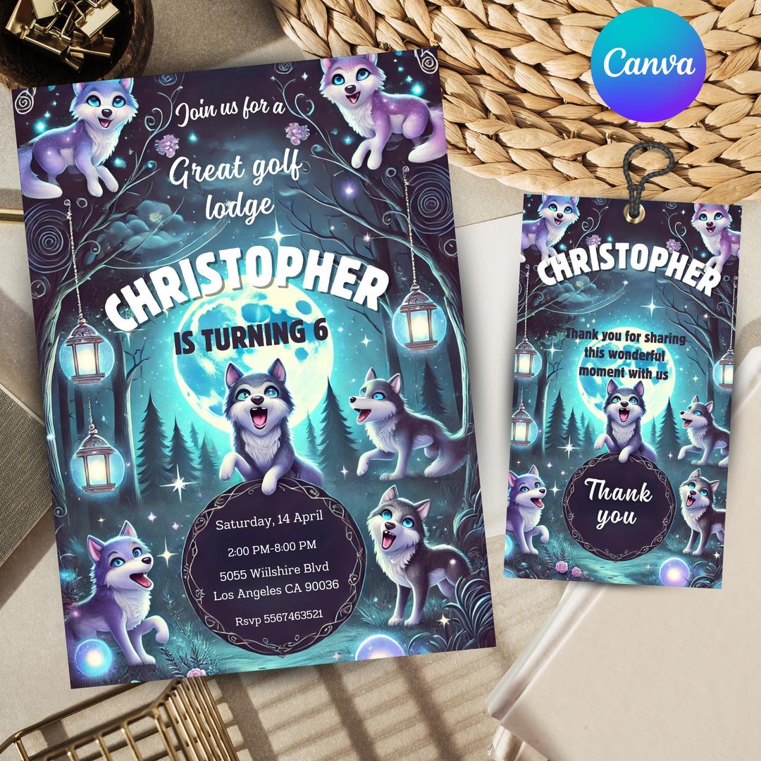 Wolf Birthday Invitation, Wolf Birthday Party Invitation, Wolf Themed ...