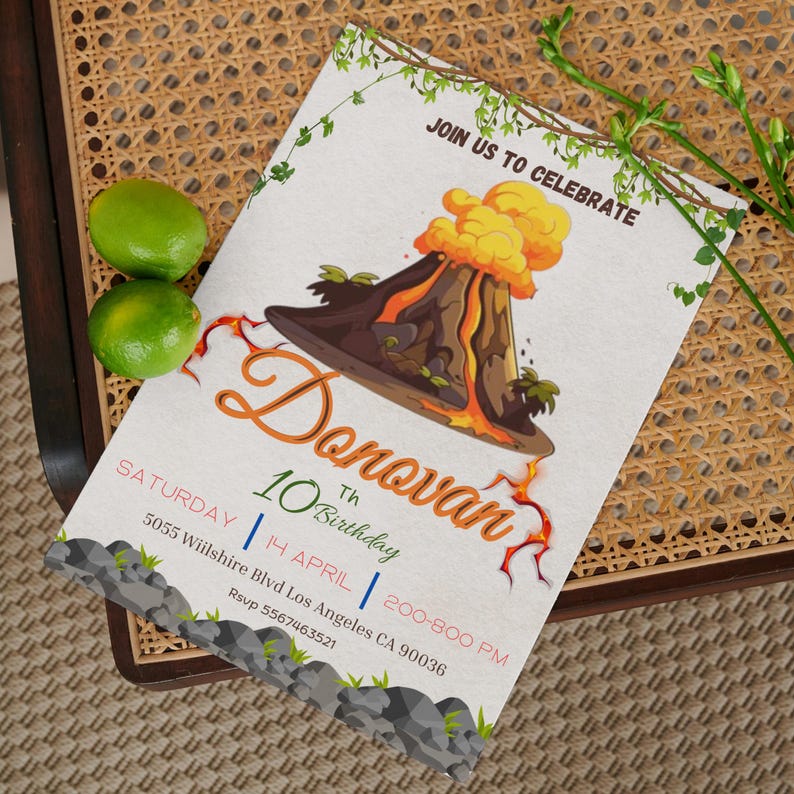Volcano Birthday Party Volcano Birthday Invite Editable Card With ...