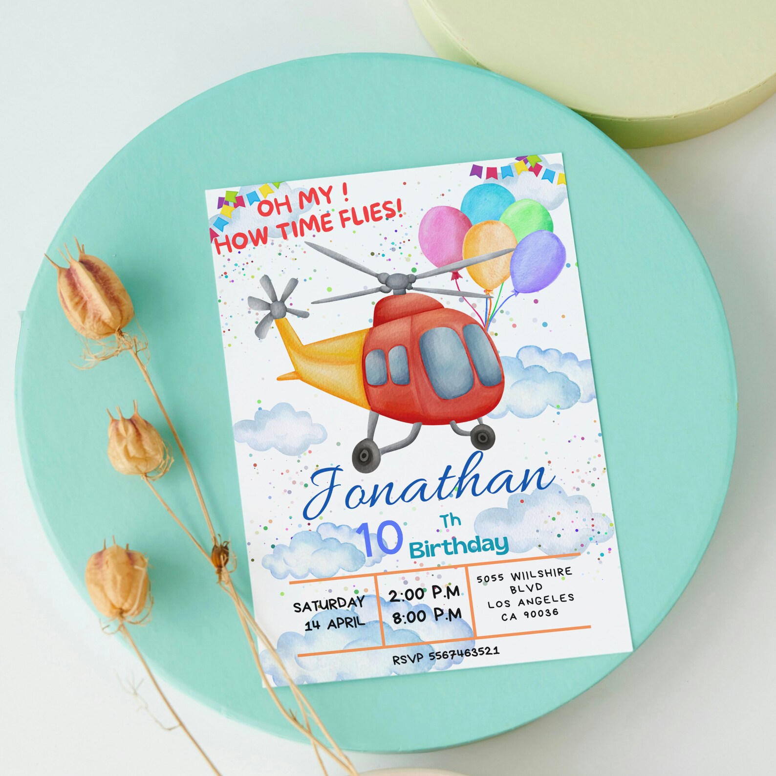 Helicopter Birthday Invitation Customizable Helicopter Birthday Card ...