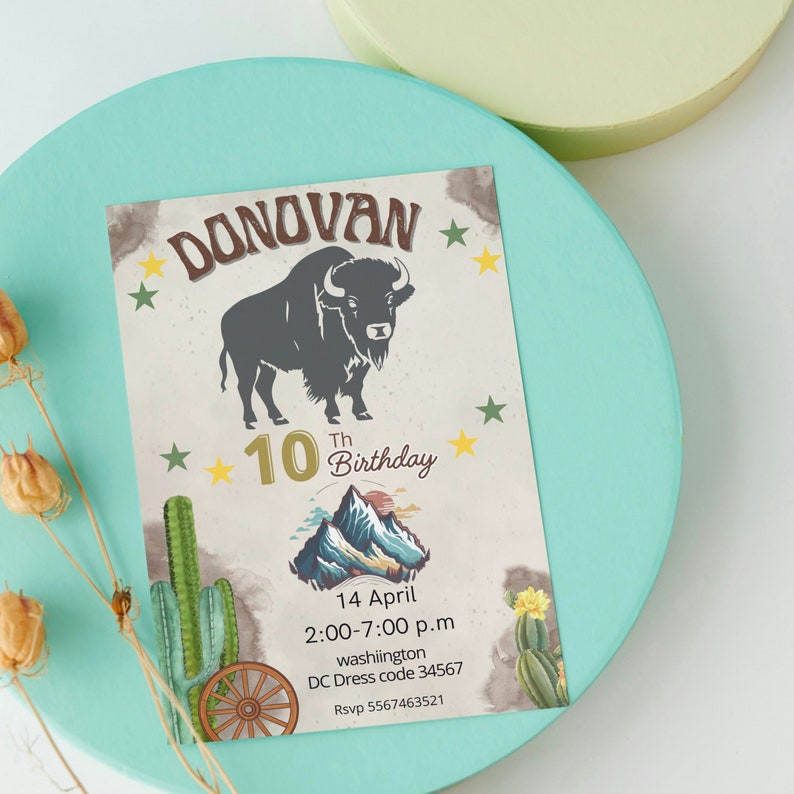Bison Birthday Invitation: Customizable Kids Party, Canva Editable ...