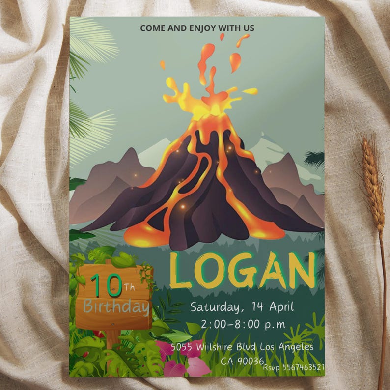 Volcano Birthday Party Invitation: Eruption Theme (customizable Canva ...