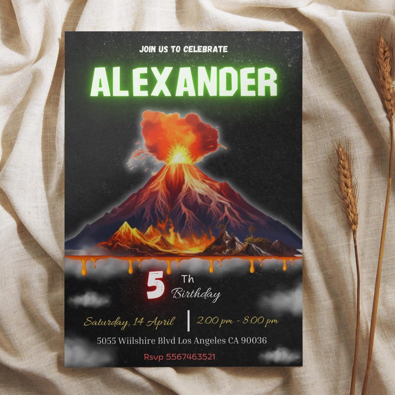 Volcano Birthday Party Volcano Birthday Invite Volcanic Eruption ...