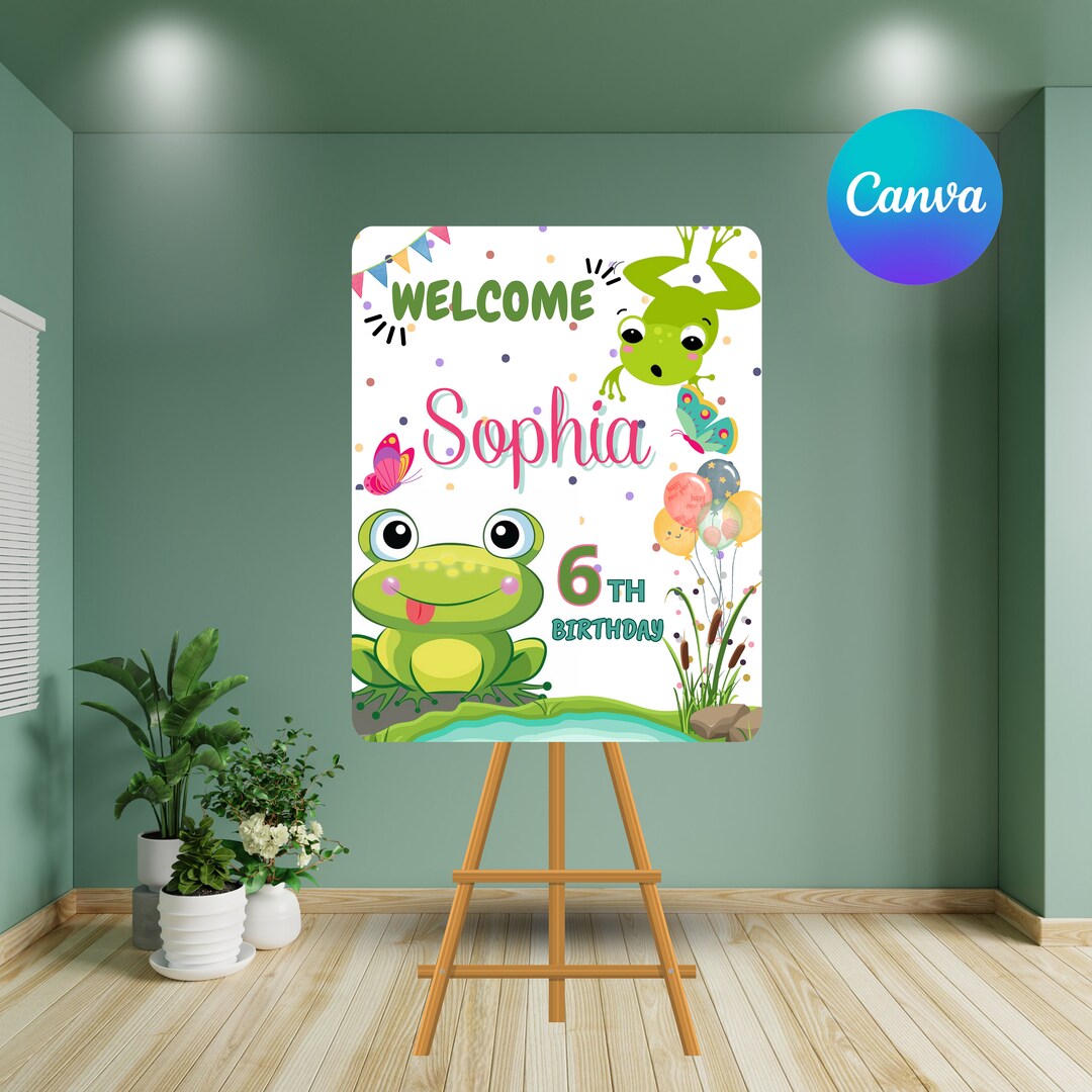 Frog Party Welcome Sign Template Customizable Party Welcome Sign ...