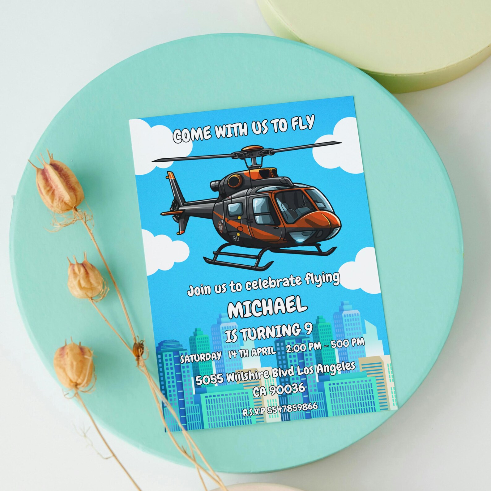 Helicopter Birthday Invitation Customizable Helicopter Birthday Card ...