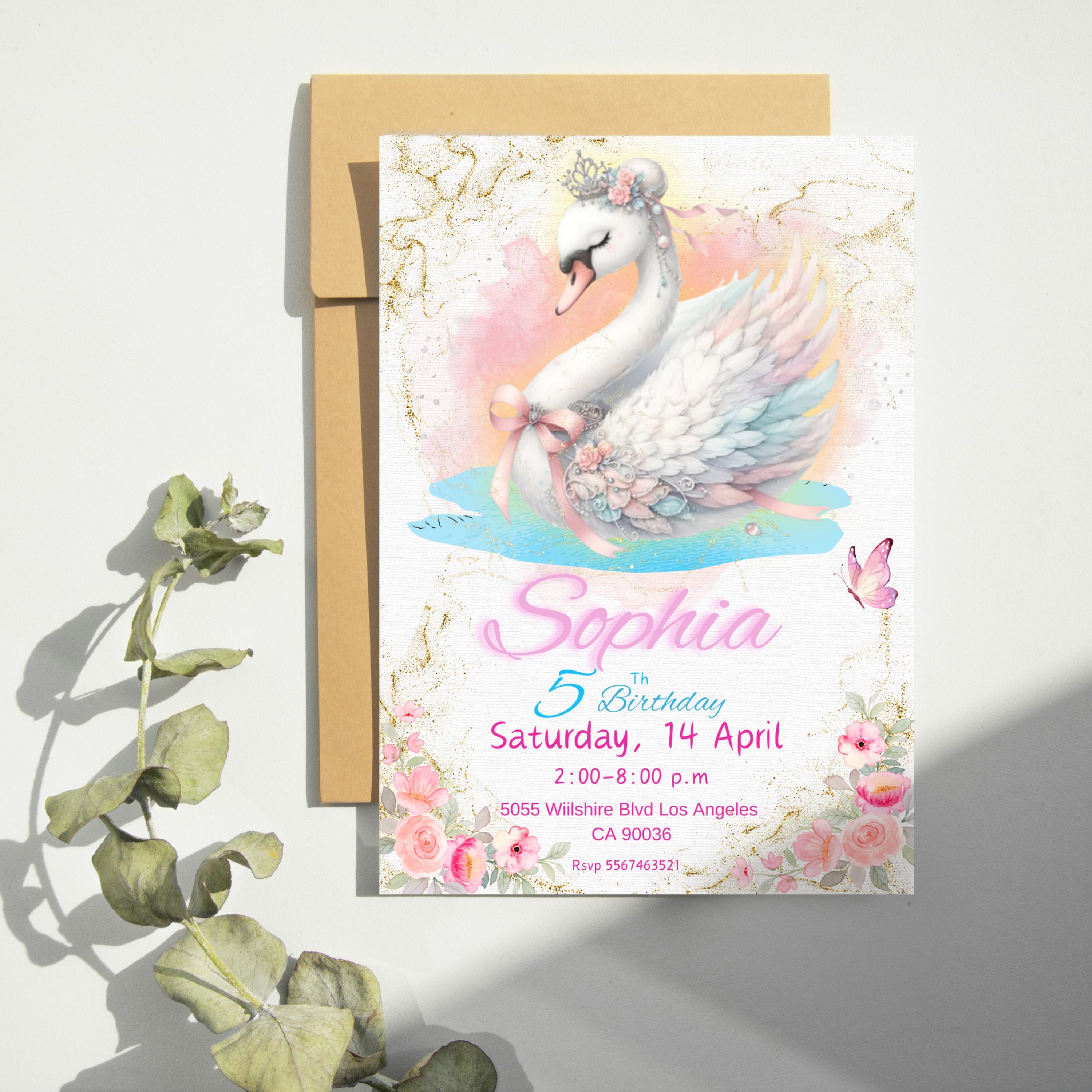 Swan Birthday Invitation Swan Theme Invitation Card Printable Swan ...