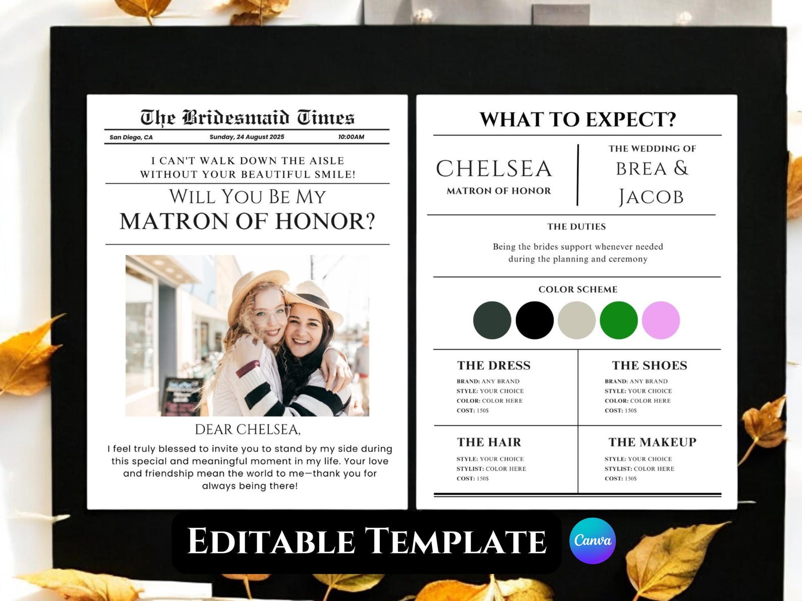 Bridesmaid Proposal Newspaper Template: Maid/matron of Honor (canva ...