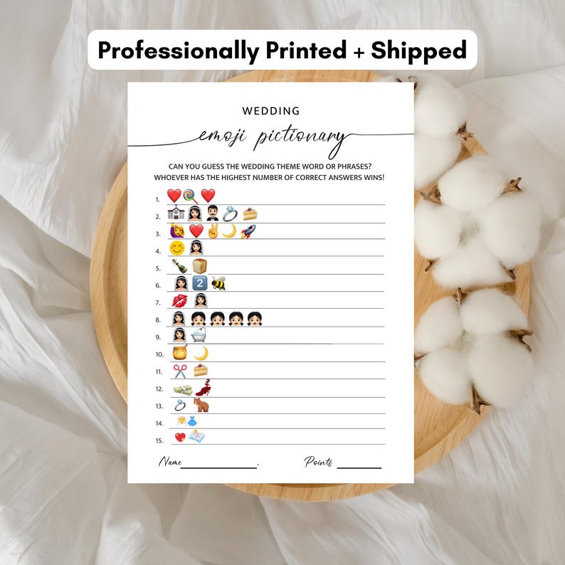 Bridal Shower Game Printed + Shipped, Wedding Emoji Pictionary Game ...