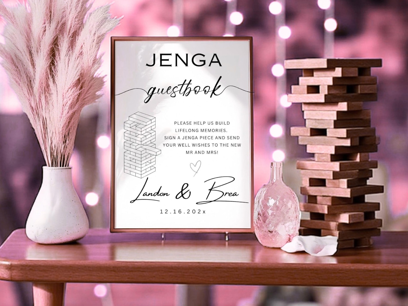 Jenga Wedding Guest Book Sign: Modern Editable Template (digital ...