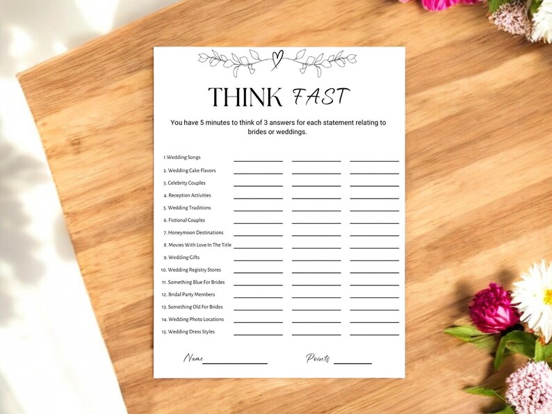 Think Fast Bridal Shower Game Instant Download, Think Fast Trivia Game ...