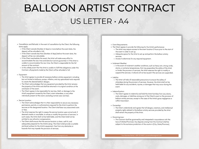 Balloon Business Contract Template | Editable Template - Etsy