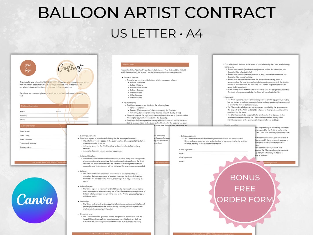 Balloon Business Contract Template | Editable Template - Etsy