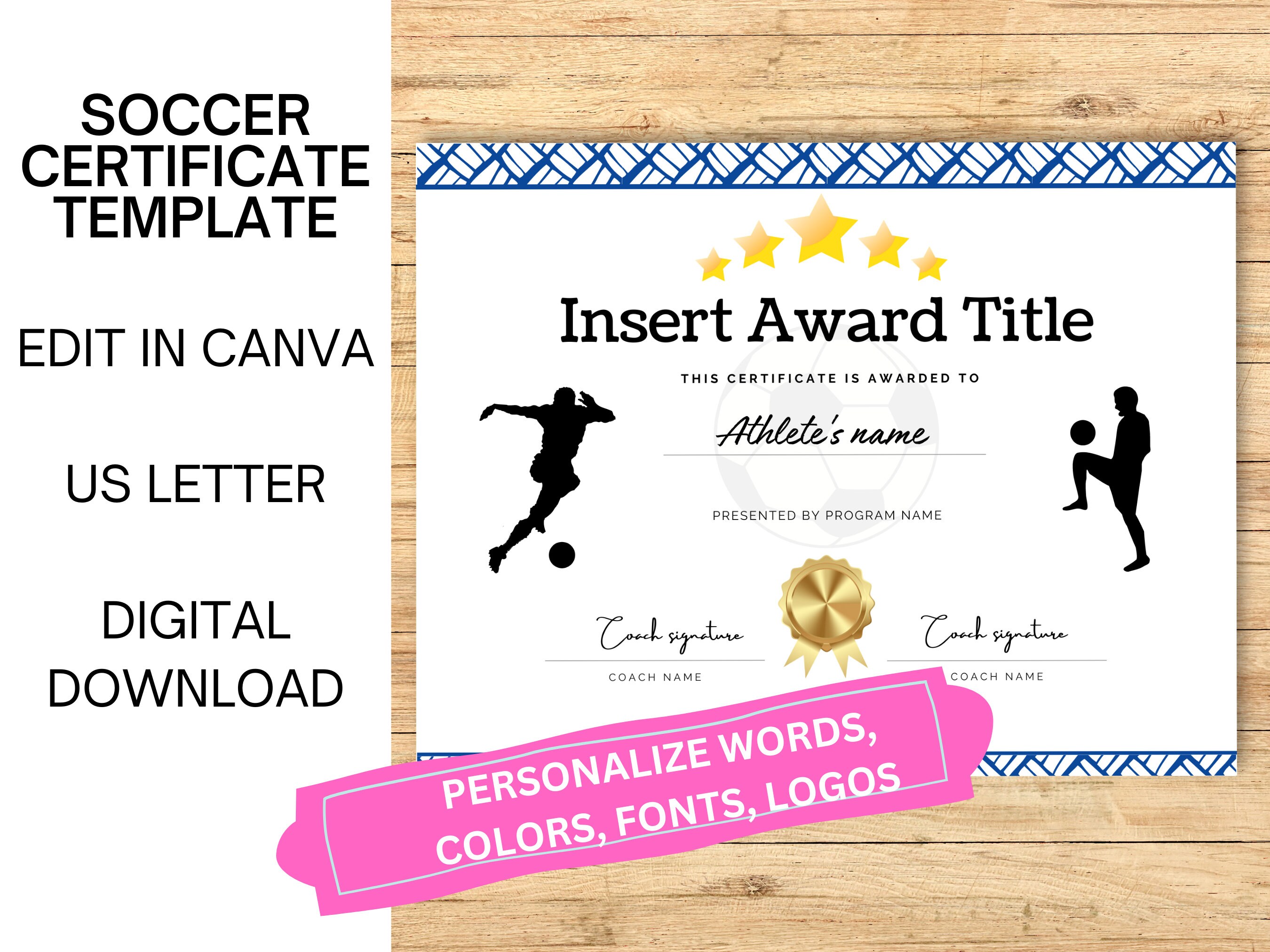 Soccer Award Certficate Editable Canva Template End of Season Team ...