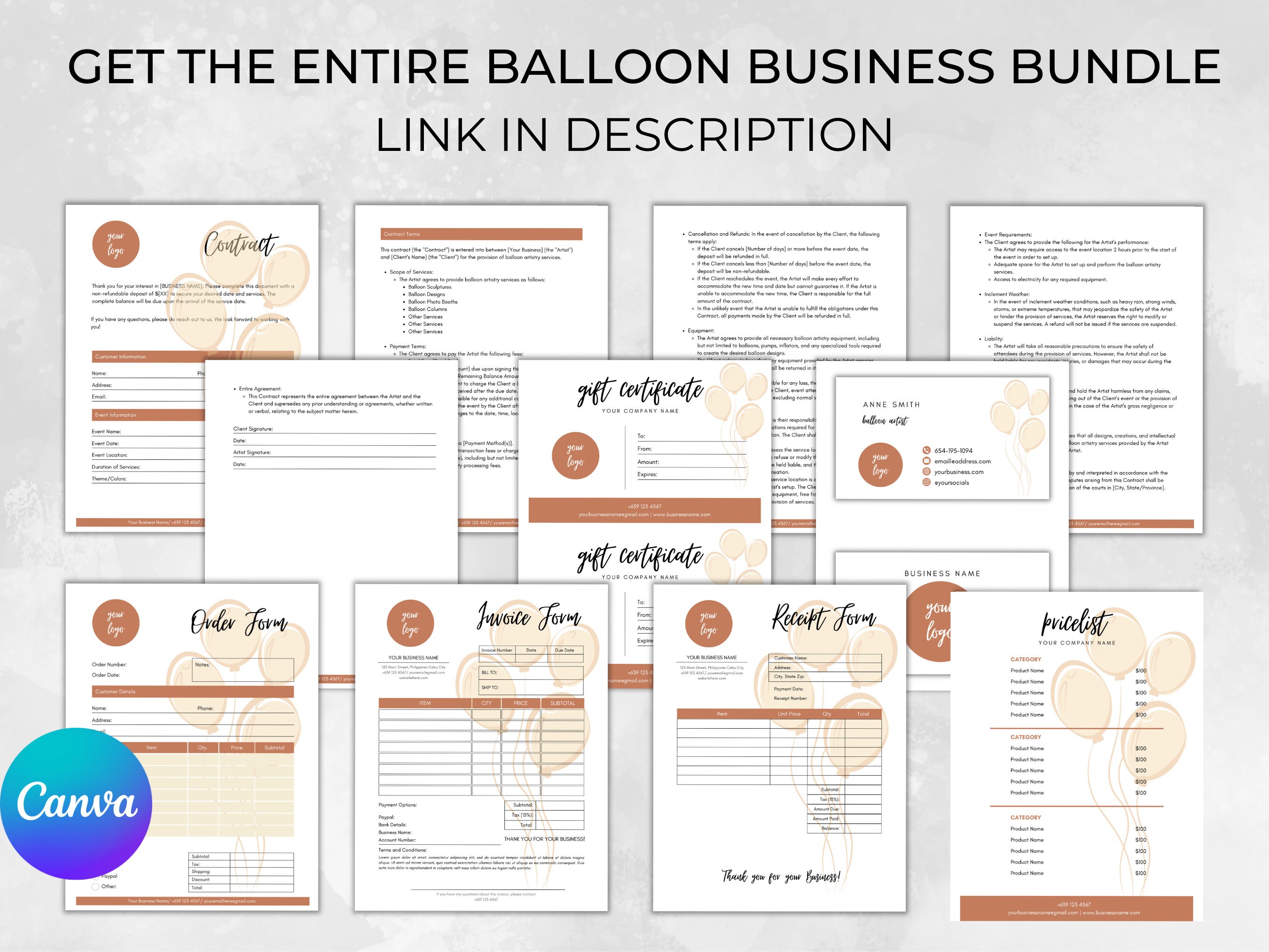 Balloon Business Contract Template | Editable Template - Etsy