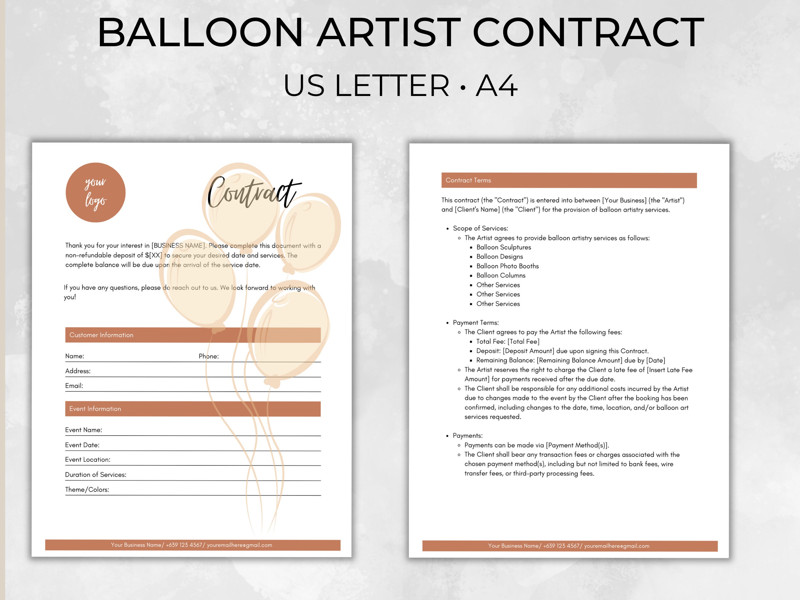 Balloon Business Contract Template | Editable Template - Etsy